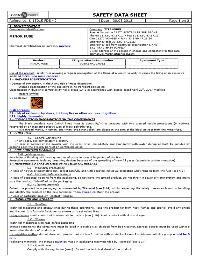 Safety Fuse Safety Data Sheet | PDF | Materials