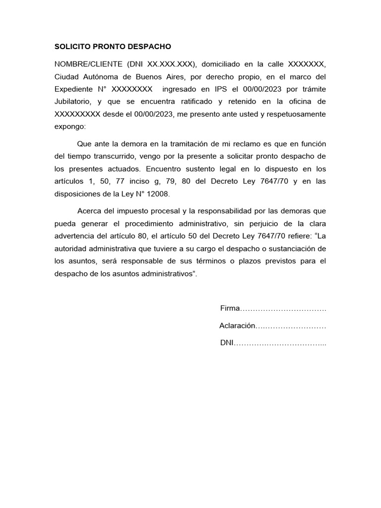 Modelo - Pronto despacho-IPS | PDF