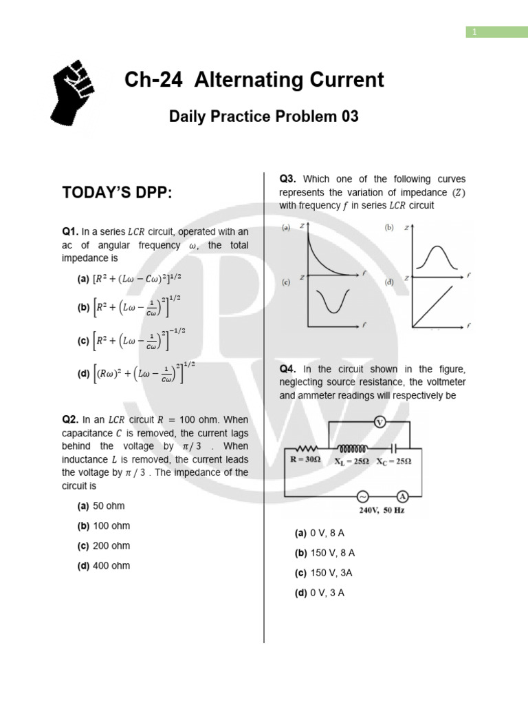 Alternating Current DPP 03 | PDF | Electrical Impedance | Electrical Network
