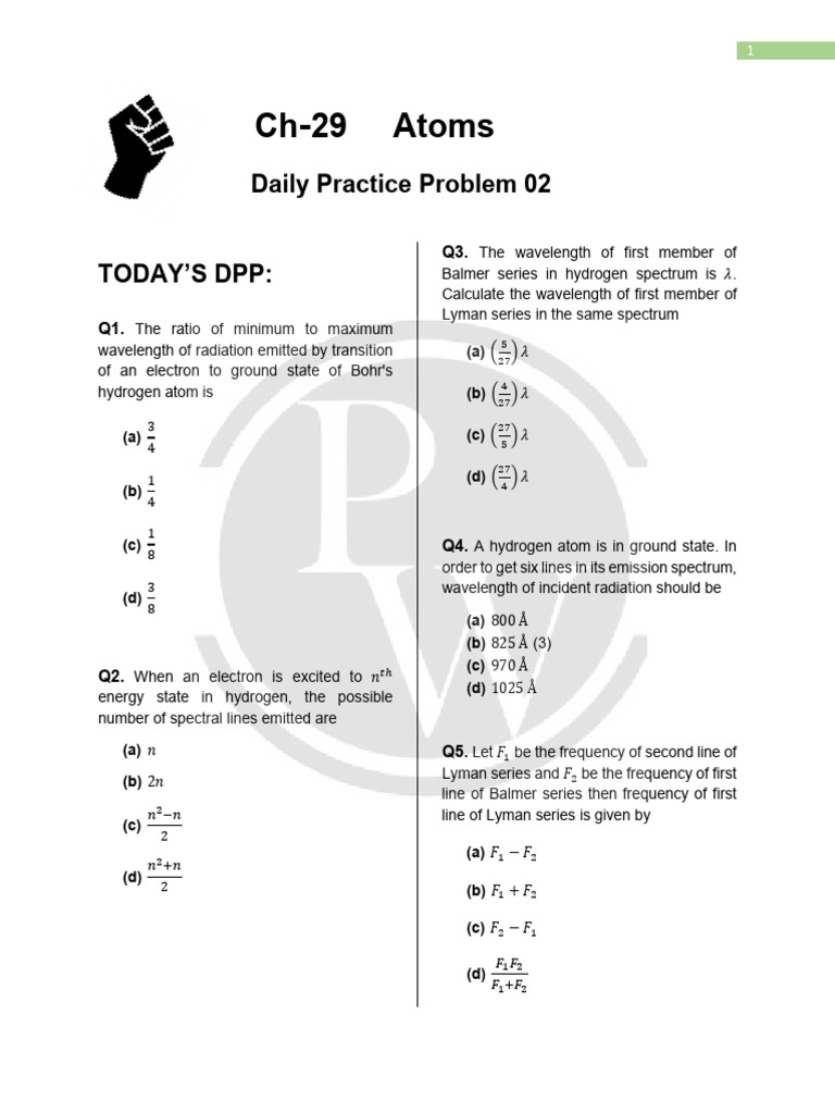 Atoms Dpp 02 Pdf Electromagnetic Spectrum Physics