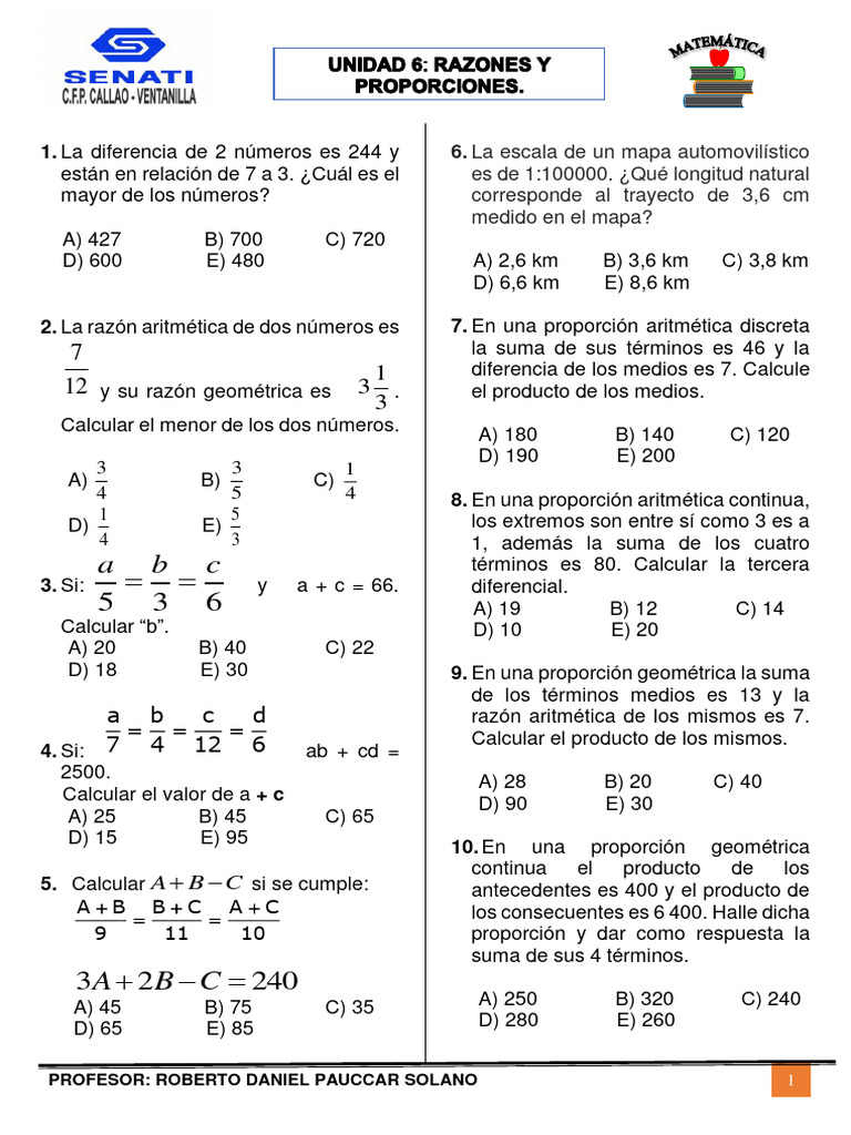 Unidad 6 Razones y Proporciones | PDF