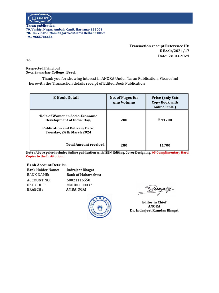 Ijmrt Anora Transaction Receipt 2024 | PDF