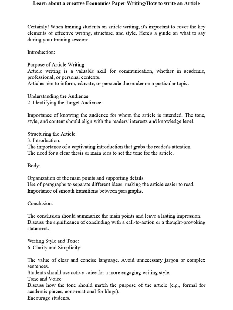 Article Writing | PDF | Creativity | Economics