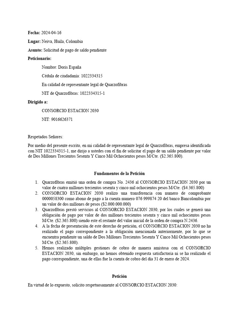 Derecho de Peticion Consorci 2030 Junio 18 2024 | PDF