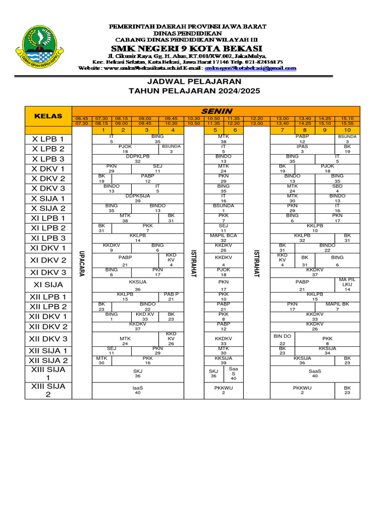 Jadwal Pelajaran Tp 2024-2025 Oke | PDF