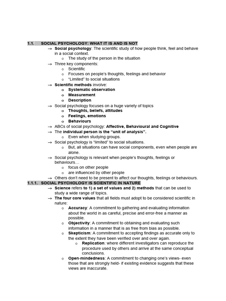 Social Psychology Notes | PDF | Social Psychology | Psychology