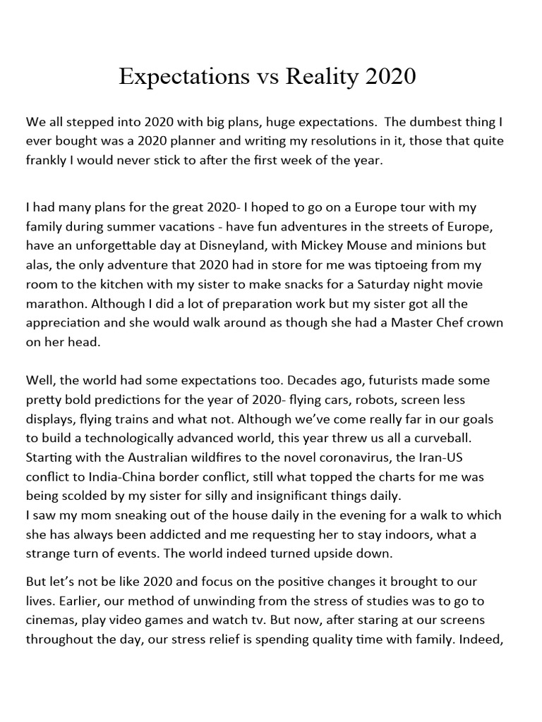 Expectations Vs Reality 2020 Pdf