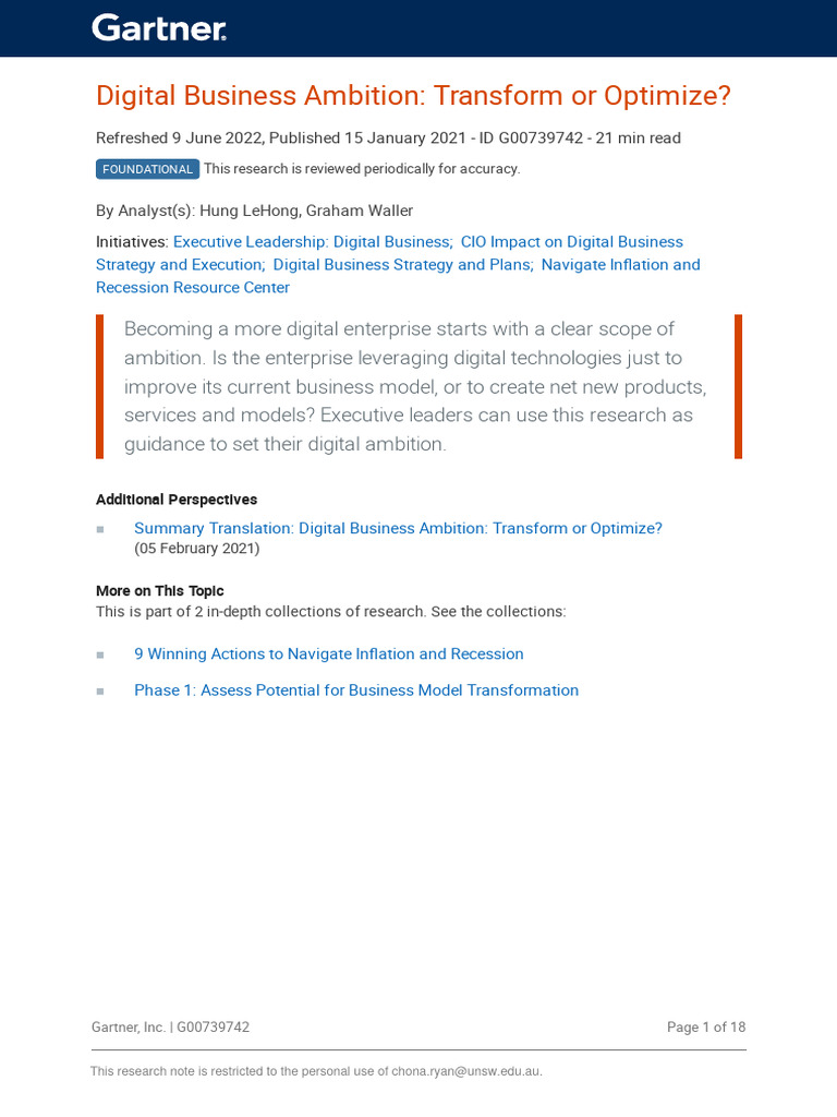 Digital - Business - Ambition - Transform or Optimize? | PDF | Business ...