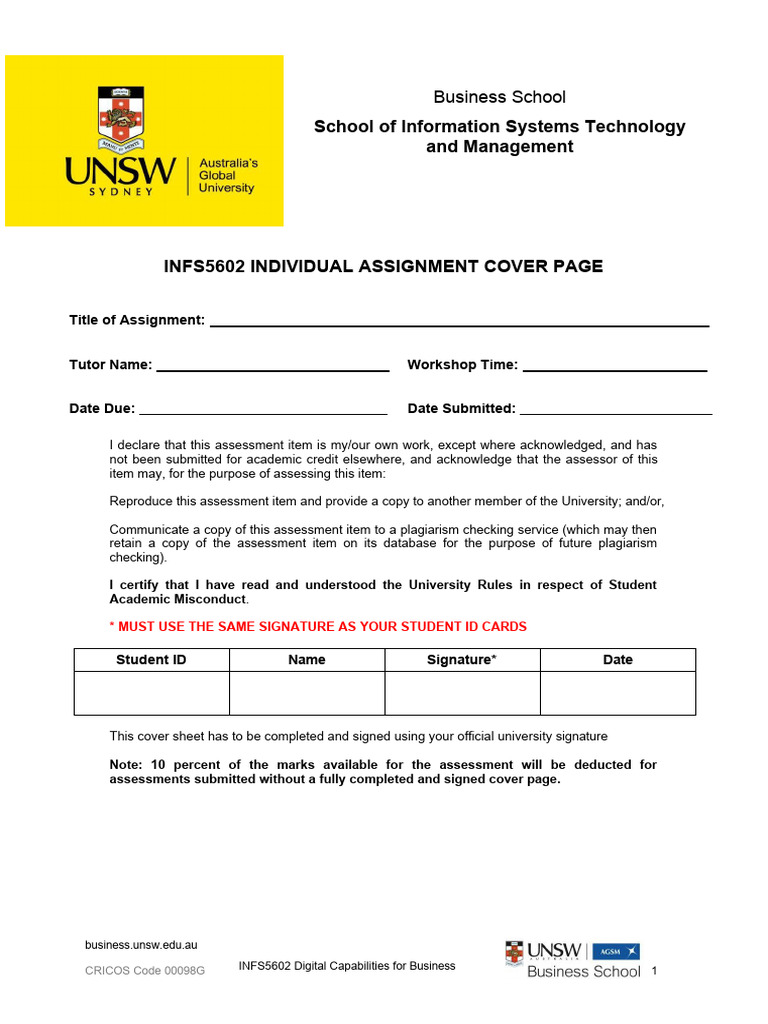 INFS5602 Assignment Cover Page | PDF | Career & Growth | Business