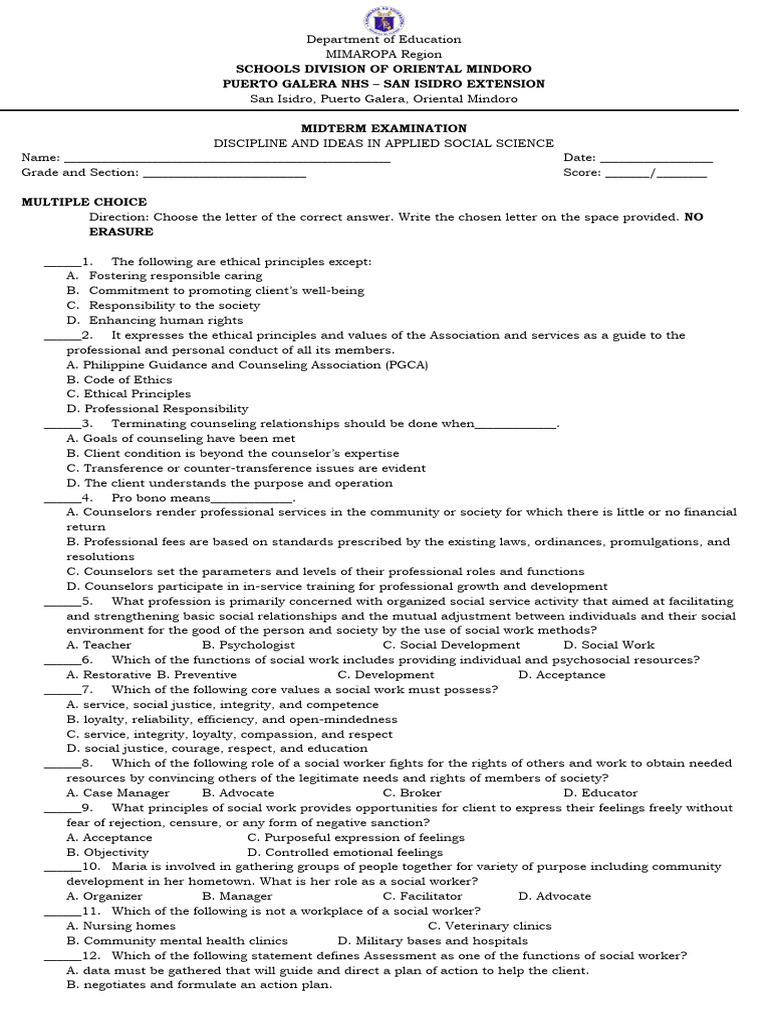 Midterm Exam: Applied Social Science | PDF | Counseling Psychology ...