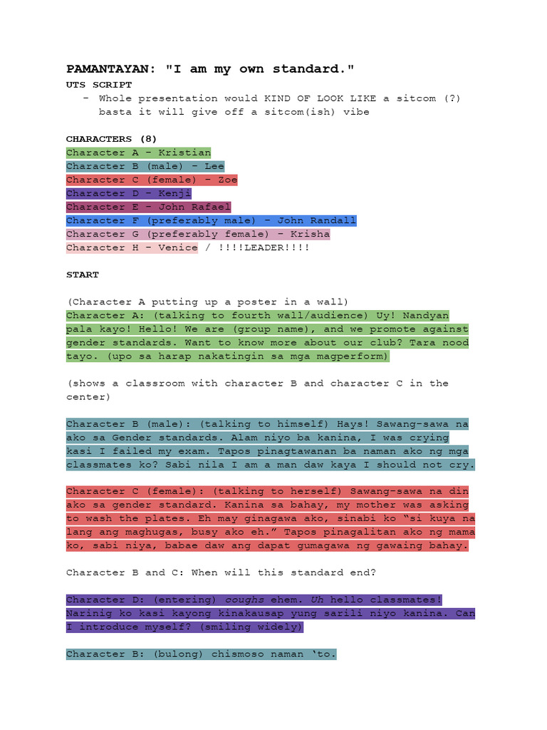 PAMANTAYAN: "I Am My Own Standard.": Uts Script | PDF | Language Arts & Discipline
