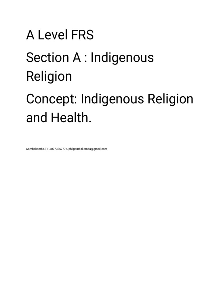 A Level FRS Concept of Health in Indigenous Religion Sample Answer | PDF
