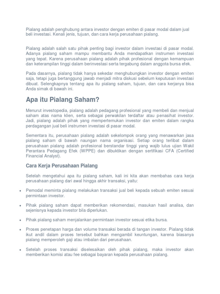 Memahami Peran dan Jenis Pialang Saham | PDF
