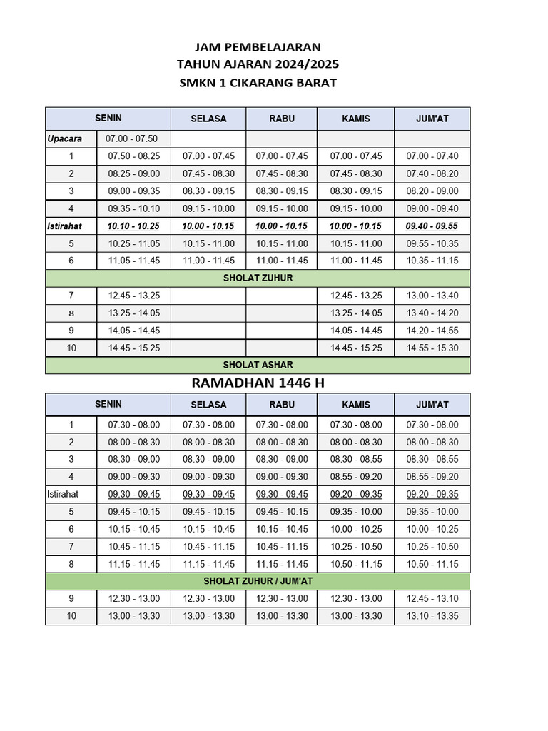 Jadwal Pelajaran 2024-2025 | PDF | Science & Mathematics | Technology & Engineering