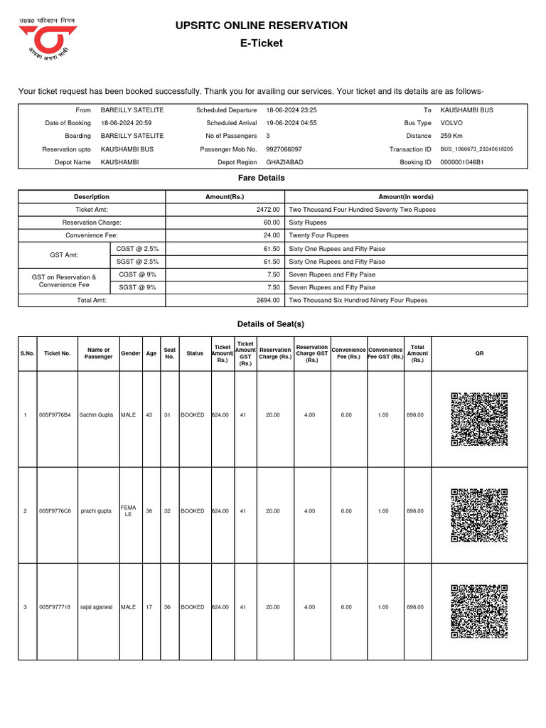 UPSRTC Ticket 0000001046B1 | PDF | Transport