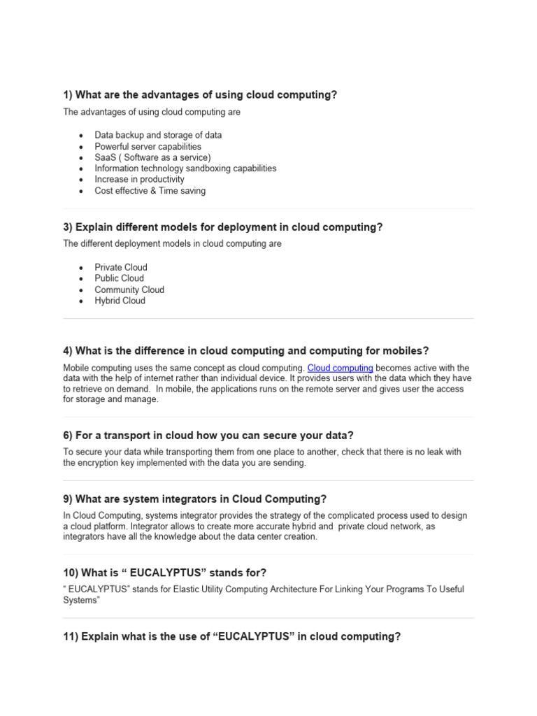 Cloud Computing Short Question Half | PDF | Cloud Computing | Platform ...