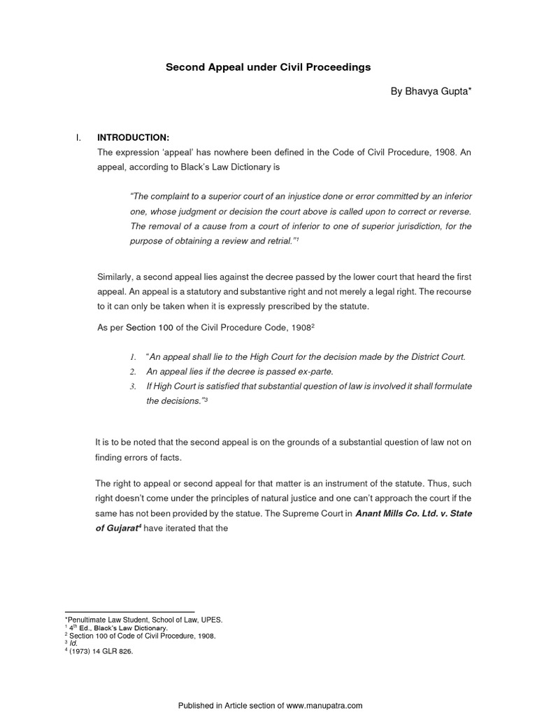 Second Appeal Under Civil Proceedings | PDF | Appeal | Question Of Law