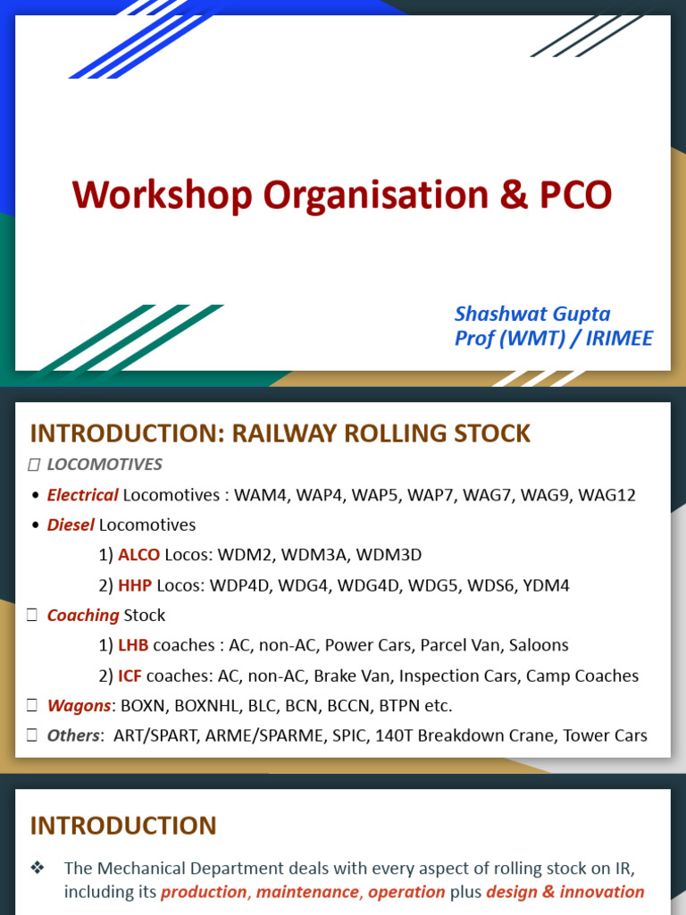 Workshop Organisation & PCO PWMT | PDF | Rolling Stock | Rail Transport