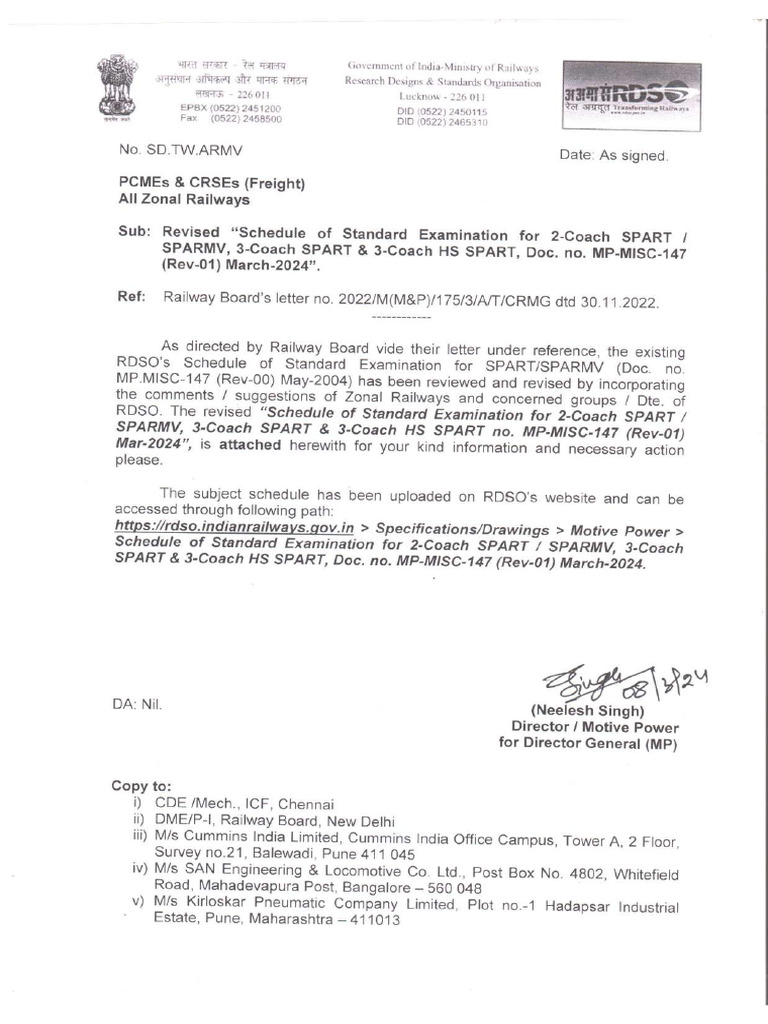 Schedule - of Standard Examination of S SPART - Doc No MP-MISC-147 ...