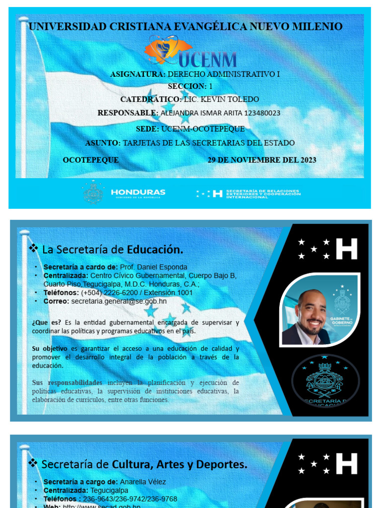 Tarjetas Sobre Las Secretarias Del Estado de Honduras | PDF | Honduras ...
