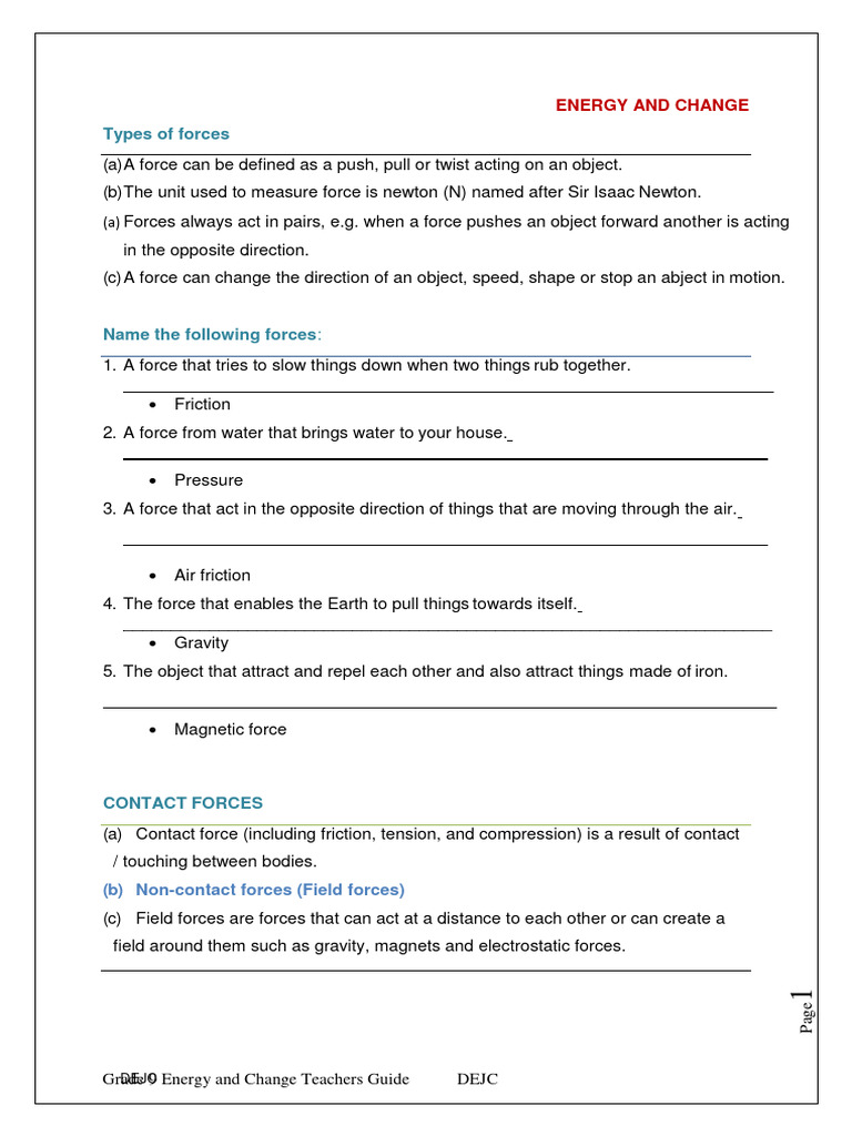 Grade 9 Forces and Motion Overview | PDF | Force | Series And Parallel ...