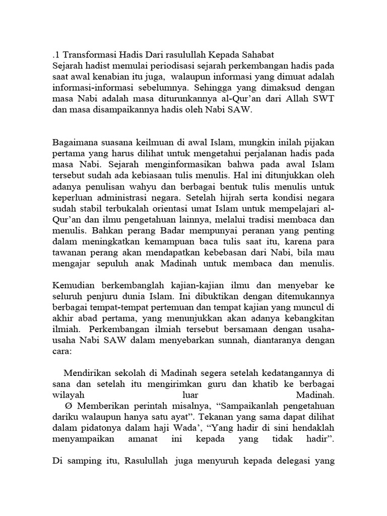 Sejarah Pembukuan Dan Jenis-Jenis Kitab Hadits | PDF