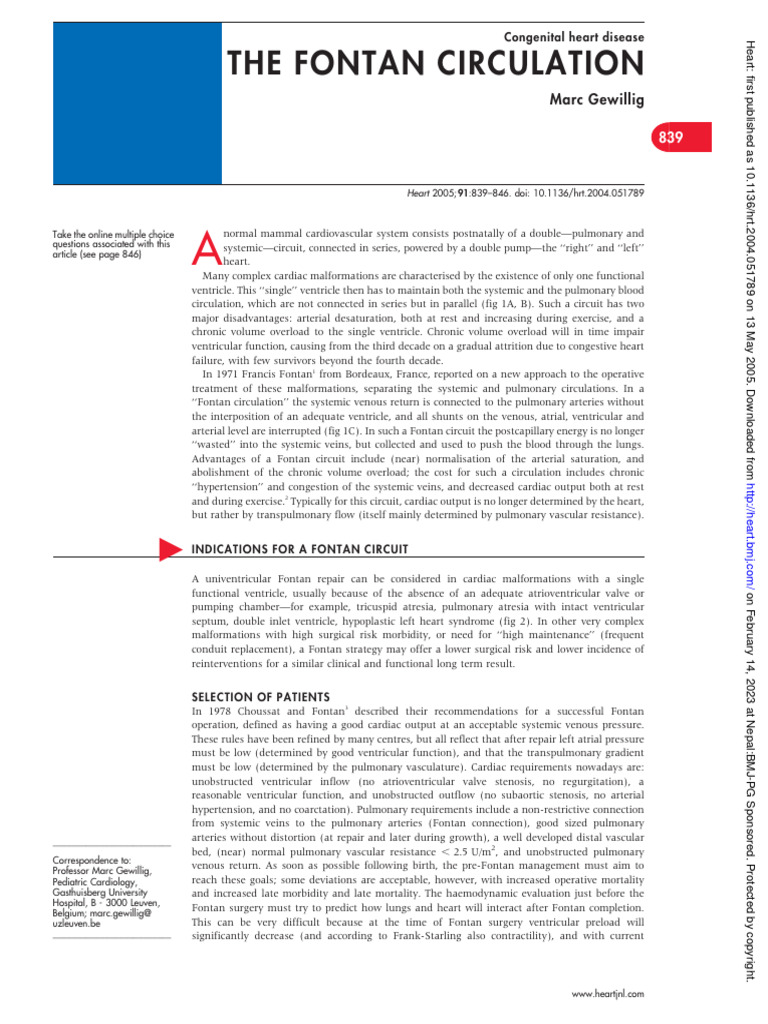 Fontan Circulation | PDF | Heart | Atrium (Heart)