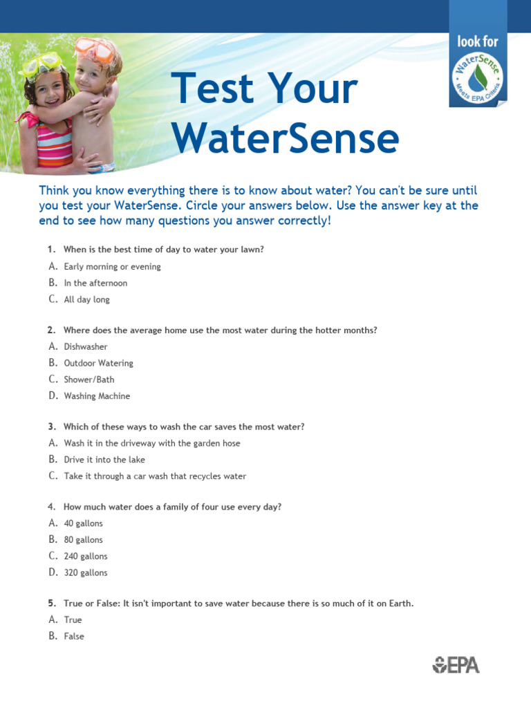 WaterSense Quiz for Kids | PDF | Dishwasher | Water