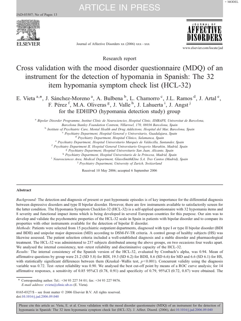 HCL-32_VALIDACIx | PDF | Bipolar Disorder | Mood Disorders