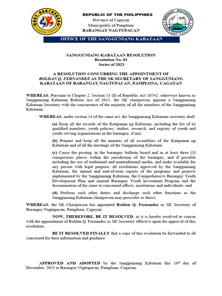 Appointment Resolution | PDF | Government