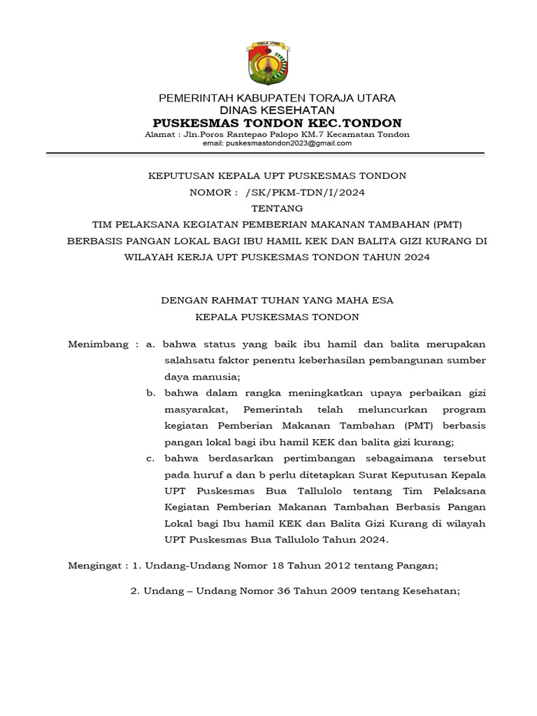 SK Tim Pelaksanaan PMT | PDF