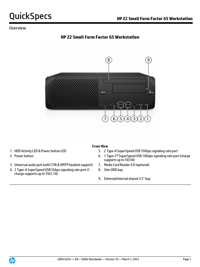 Quickspecs: HP Z2 Small Form Factor G5 Workstation | PDF | Windows 10 | Usb