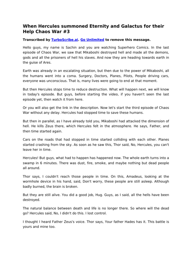Hercules Summons Eternity & Galactus | PDF