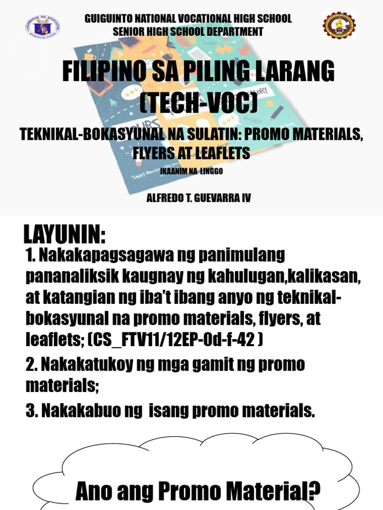 Q2 2 PILING LARANG TECH VOC 5 Teknikal Bokasyonal Promo Materials | PDF