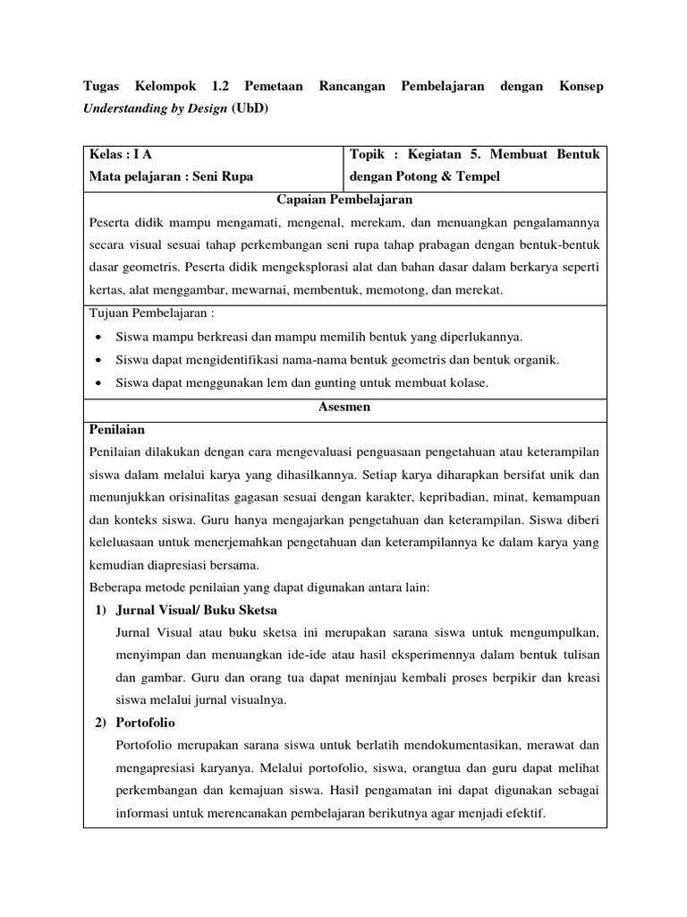 TK 1.2. Pemetaan Rancangan Pembelajaran Dengan Konsep Understanding by ...