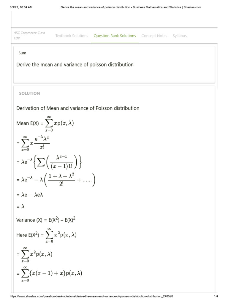 Derive The Mean and Variance of Poisson Distribution - Business ...