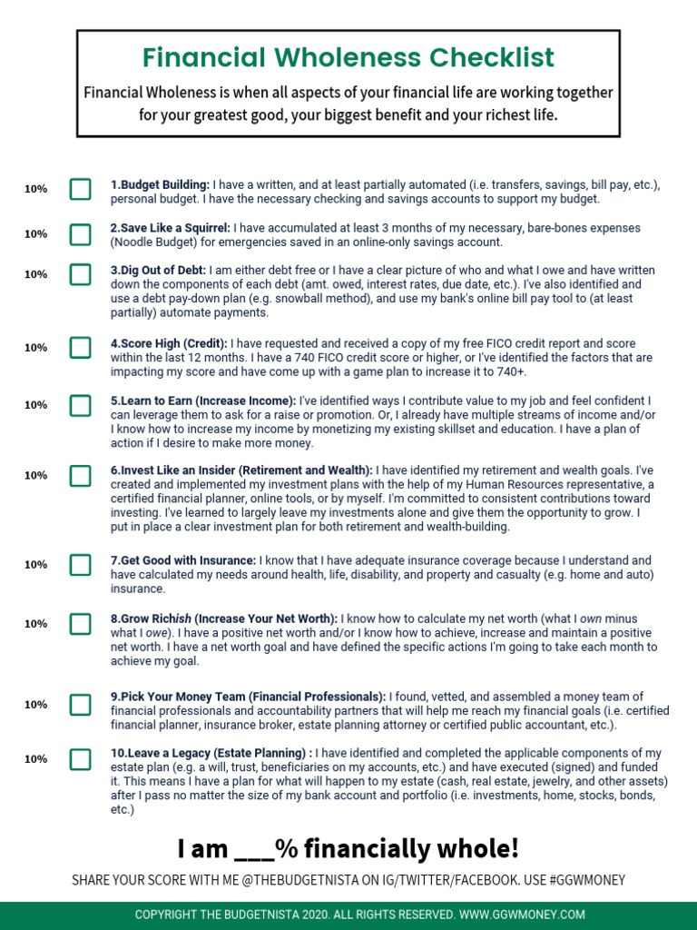 Financial Wholeness Checklist | PDF | Insurance | Estate Planning