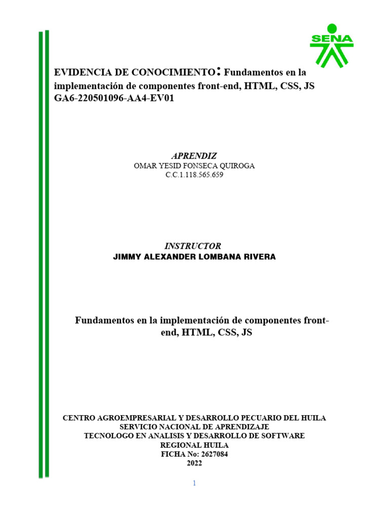 Fundamentos en La Implementación de Componentes Front-End, HTML, CSS ... Fundamentos en La Implementación de Componentes Front-End, HTML, CSS ...