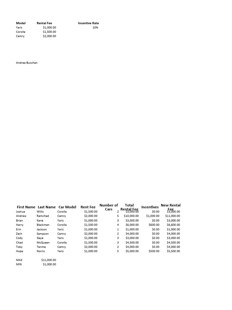 Andrea Bucchan - SBA Spreadsheet | PDF | Motor Vehicle | Hatchbacks