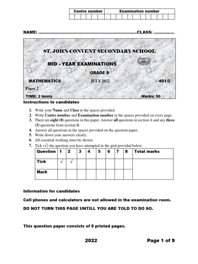Grade 8 Maths P2 Mid Year Exam 2022 | PDF | Interest | Mathematics