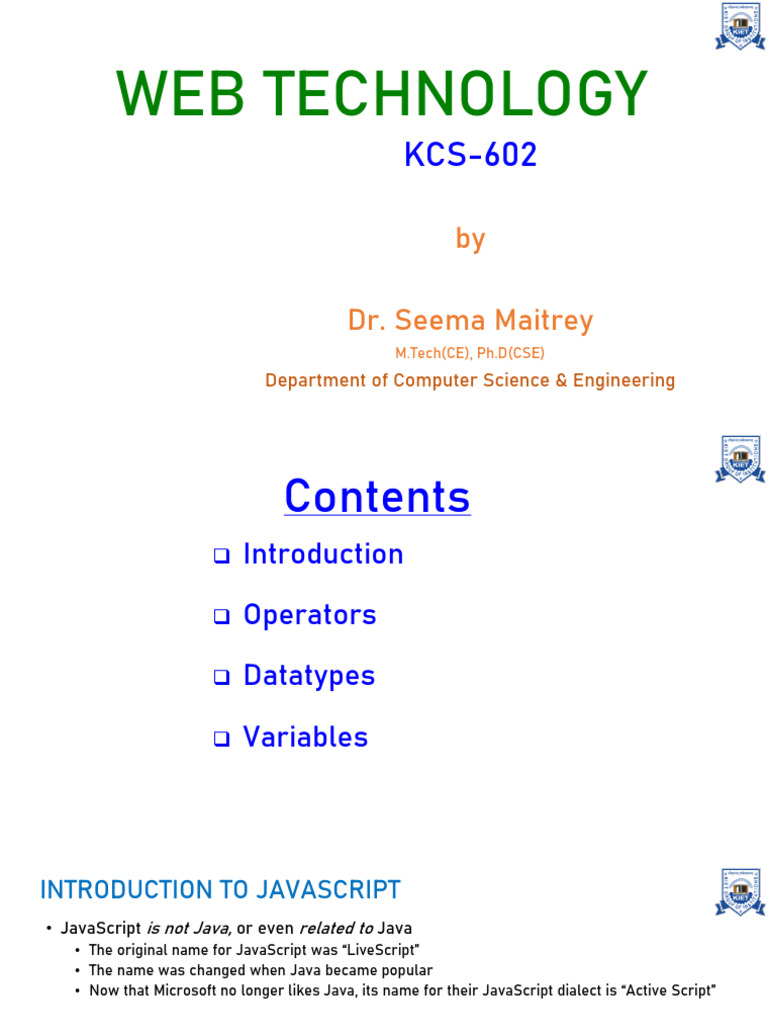 1 JS Intro Opr DT Var (Unit 3) | PDF | Java Script | Variable (Computer Science)