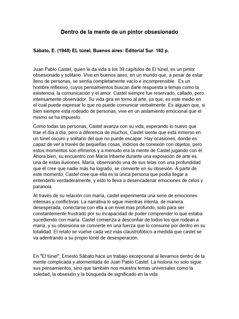Obsesión y Soledad en "El Túnel" | PDF