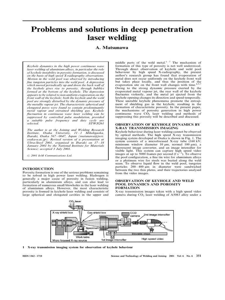 Matsunawa 2001 Problems and Solutions in Deep Penetration Laser Welding | PDF | Welding ...