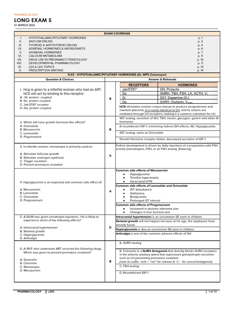 (2025) Pharmacology LE5 | PDF | Luteinizing Hormone | Gonadotropin