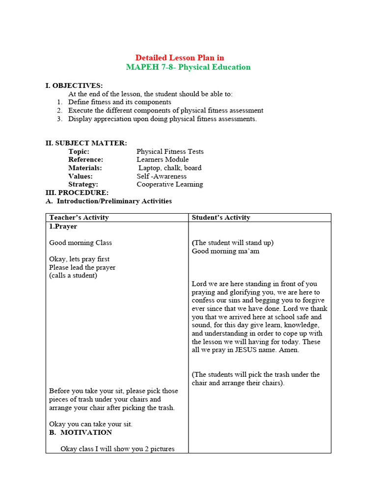 Lesson Plan in Mapehhe7 | PDF | Physical Fitness | Flexibility (Anatomy)