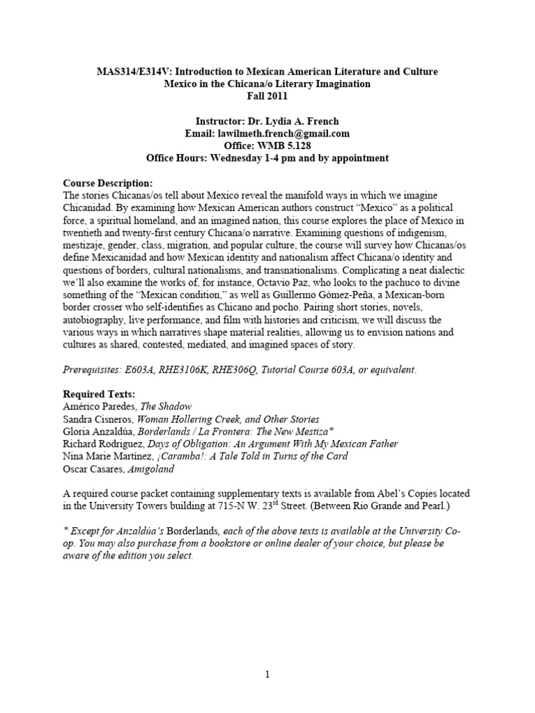 Mexico Chicana Literature Imagination Syllabus | PDF | Chicano