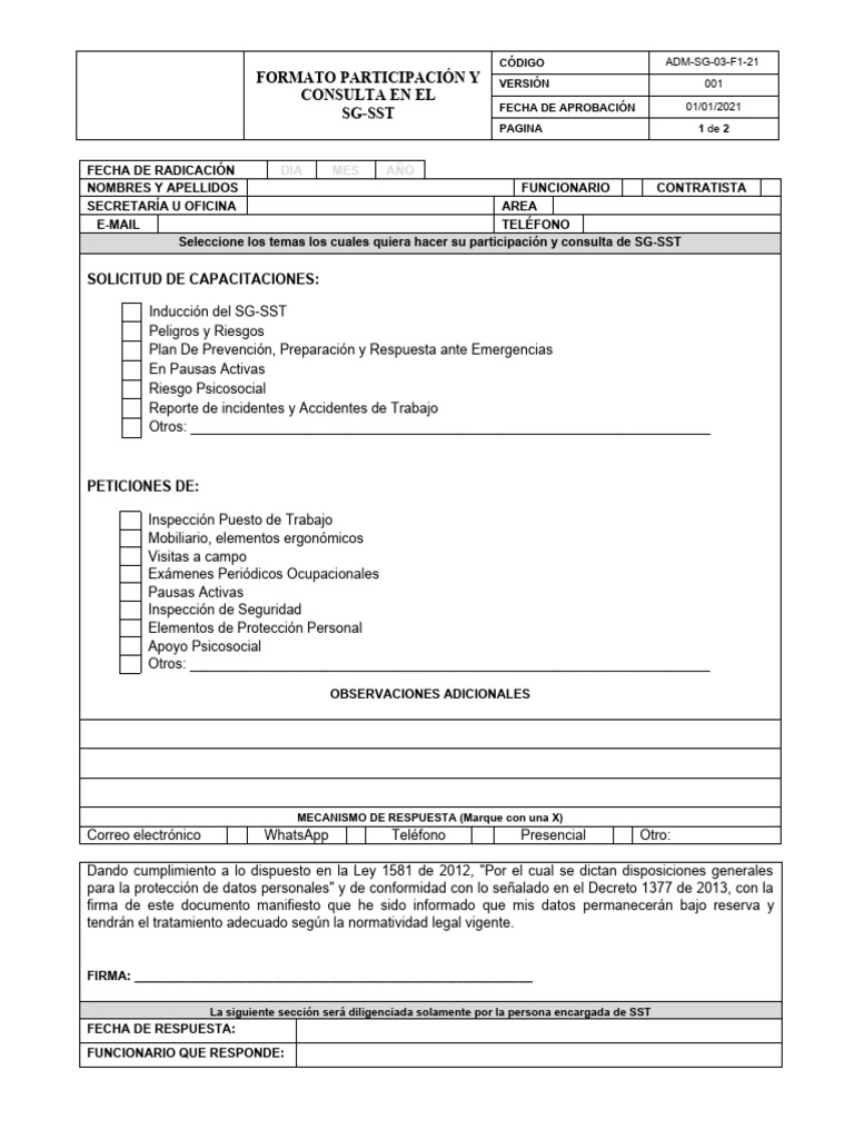 Formato de Consulta SG-SST 2021 | PDF | Negocios | Tecnología