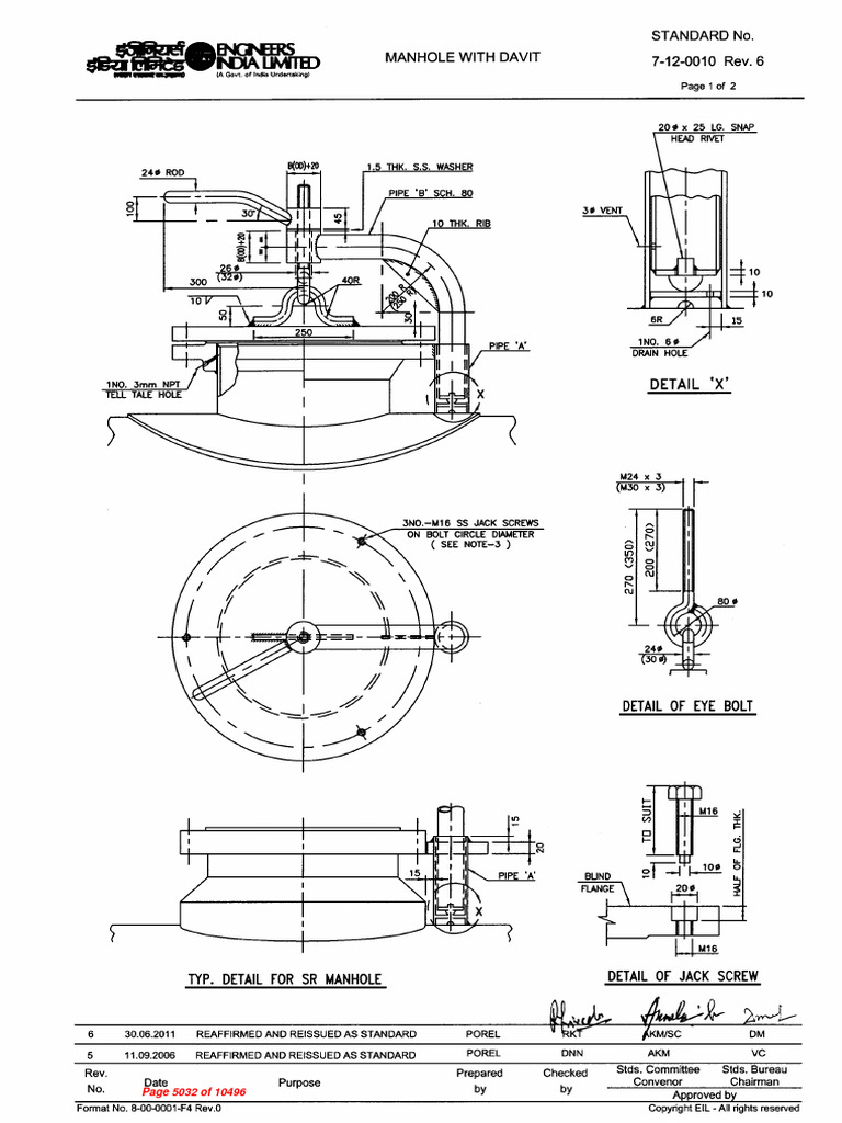 7-12-0010 Rev6 - Manhole With Davit | PDF | Screw | Pipe (Fluid Conveyance)