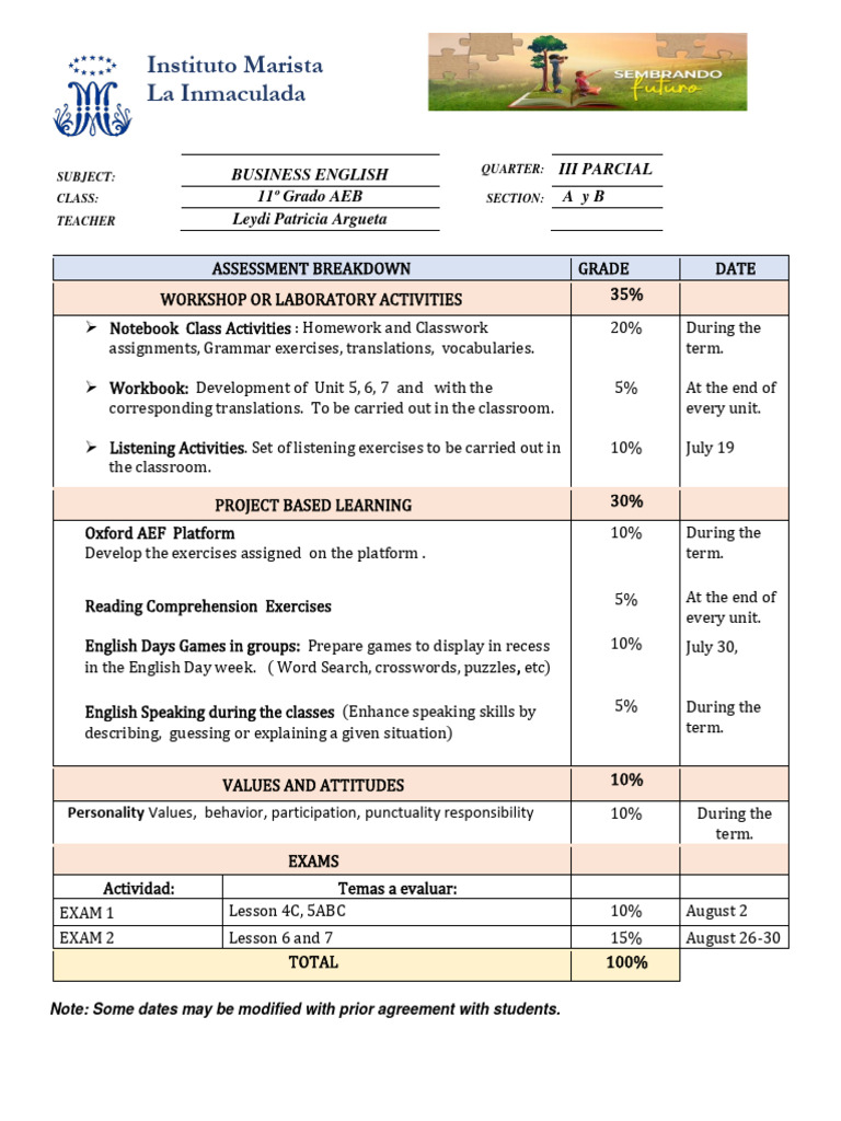 11 - AEB Business English Rubric 3P 2024 | PDF | Behavior Modification ...