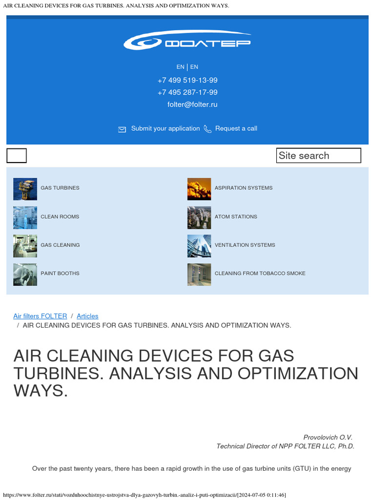Air Cleaning Devices For Gas Turbines Analysis and Optimization Ways ...